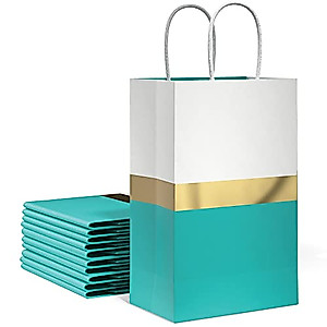 Designer Gift Bags with Handles - Assorted Sizes and Colors - Cute Luxury Gift Bags - Wedding Welcome Bags, Bridal or Bridesmaid Gift, Birthday Gift Bags for Women, Bachelorette Party Favor (8" - 10 PK, Teal)