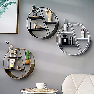 XUEBEI Floating Round Shelves, Geometric Wall Shelf,Metal Storage Shelves for Home Decor,Wall Decoration Storage Shelf and Wall Mount Display Rack Black and White (Black)