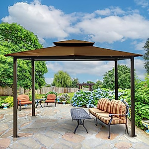 Paragon Outdoor 10’ x 12’ Barcelona Soft Top Gazebo, Bronze Powder-Coated Aluminum Frame with Canopy in Cocoa with Mosquito Netting for Backyard, Patio, Porch, Garden