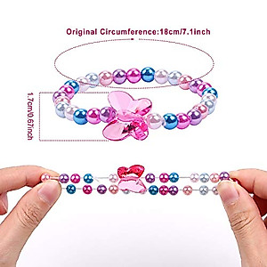G.C Butterfly Beaded Bracelet for Girls Colorful Kids Gift Toy Stretchy Costume Jewelry Set Dress up Play Party Favors Present Crystal Friendship Jewelry for Baby Toddler Little Girl