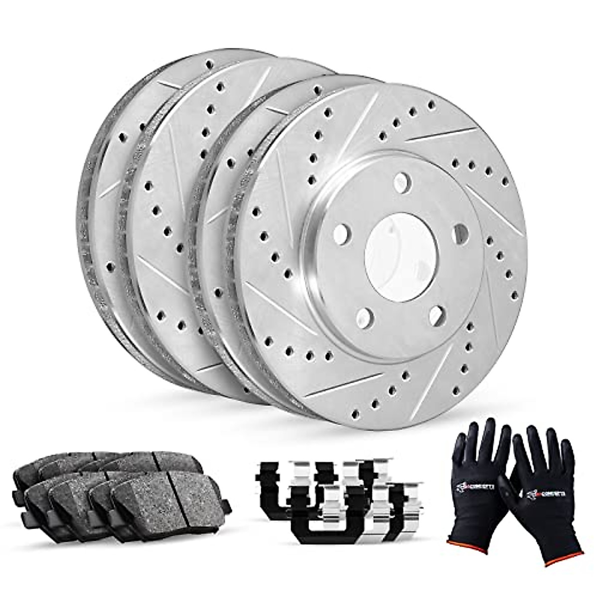 R1 Concepts Front Rear Brakes and Rotors Kit |Front Rear Brake Pads| Brake Rotors and Pads| Ceramic Brake Pads and Rotors |Hardware Kit|fits 2003 Subaru Forester