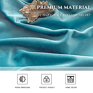 Tony's collection Turquoise Velvet Curtains Curtains, Super Soft Velvet Textured Thermal Velvet Curtains Grommet Window Treatment for Bedroom Light Blocking Curtain(34x63 Inch, Turquoise, 2 Panels)