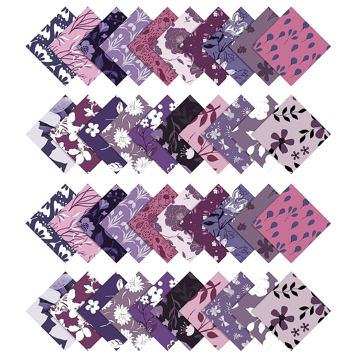 Soimoi Precut 10-inch Florals Prints Cotton Fabric Bundle Quilting Squares Charm Pack DIY Patchwork Sewing Craft- Purple