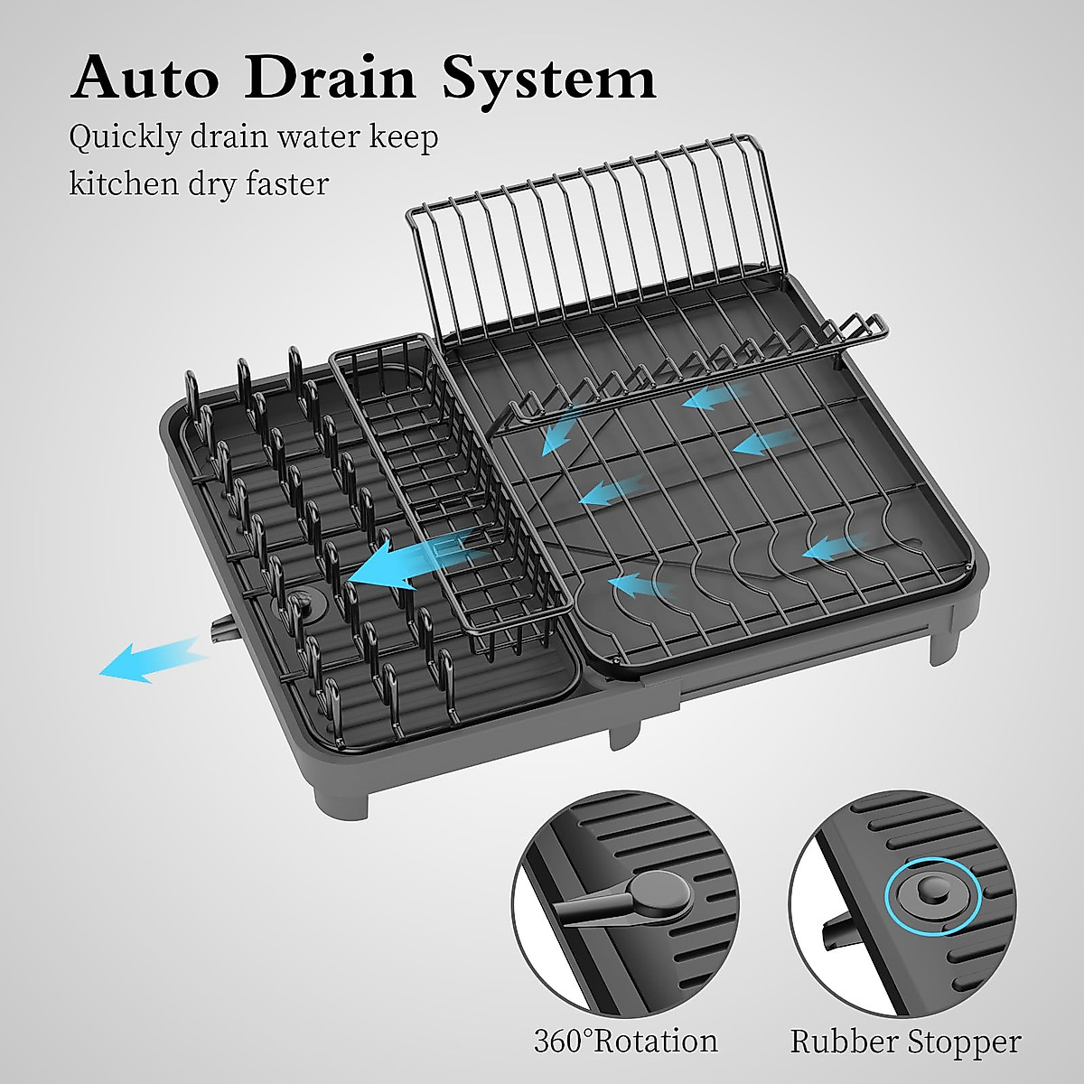 YEPATER Extendable Dish Rack, Large Dish Drying Rack with Drainboard,Cup Holder,Cutlery Drawer Organizer,Collapsible Dish Drainer for Kitchen Counter