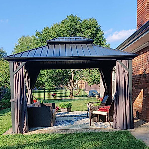 Domi 10' x 10' Hardtop Gazebo Outdoor Metal Gazebo with Galvanized Steel Double Roof Canopy, Curtains and Netting for Patio, Backyard, Deck, Lawn, Grey