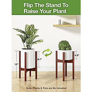 MUDEELA Adjustable Plant Stand Indoor, Bamboo Plant Stand 8 to 12 Inches, Single Floor Plant Stand for Indoor Plants, Bamboo Dark Brown Planter Stand for Indoor Plants, Pot Plant Not Included