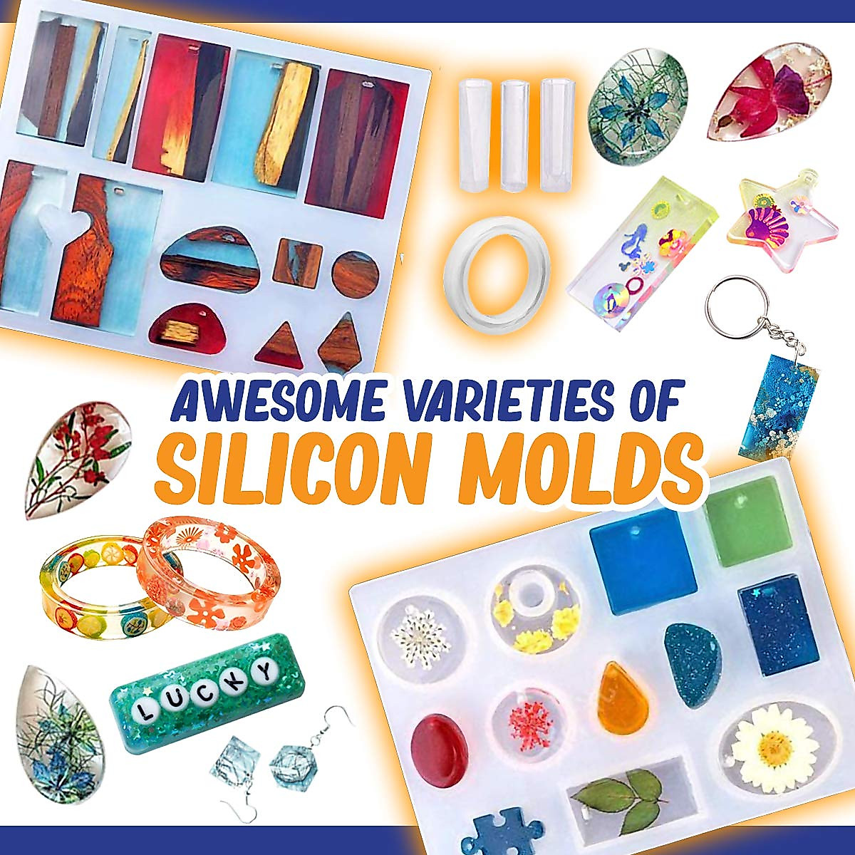 Insnug Epoxy Resin Molds Jewelry Making Kit-Silicone Mold Resin Kit Dried Flowers,Arts and Crafts Supplies Dye for Jewelry Storage Office Home Decor Decorations Keychain Accessories