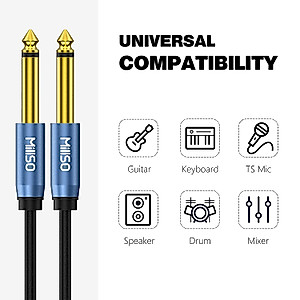 MillSO 1/4 Instrument Cable TS Electric Guitar Cable Straight-Straight 6.35mm Electric Guitar Cord for Bass AMP, Speaker, Patch, Pedal, Keyboard, Mixer, Amplifier - 4 Feet