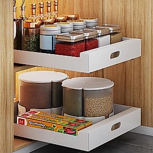 bealy 2 Pack Pull Out Drawers for Cabinets, 10" W Pull Out Cabinet Organizer Adhesive Sturdy Carbon Steel, Pull Out Shelves for Kitchen, Pantry and Bathroom Vanity, 10" W x 16.9" D x 3.1" H