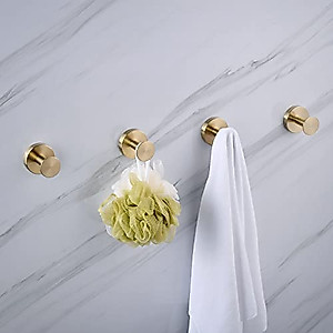 Gudetap Bathroom Towel Hook 4Pack Brushed Gold Towel Hooks Coat Hook SUS 304 Stainless Steel Wall Mount Storage Hook Robe Clothes Hook for Bathroom Kitchen Modern Hotel Style GTA0629BG