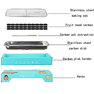 WZCSLM Portable Mini BBQ Charcoal Grill, Disposable BBQ Portable Charcoal Grill for Camping Outdoor BBQ Camping Picnic with, BBQ Clips, 60 Pieces of Charcoal About 120 Minutes. (blue)