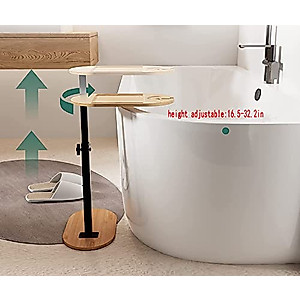 Bathtub Trays,Height Adjustable Bathtub Tray for Luxury Bath,Bath Accessories & Table with Wine Glass Holder,Book Stand Bathroom Organizer,Wine Glass Holder. (Natural)