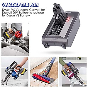 Laimiao Adapter DW20V6 for Dyson V6 Series Vacuum Cleaner, Convert for Dewalt 20V Lithium Battery DCB200 DCB204 DCB205 to Replace for Dyson 21.6V V6 SV03 SV04 SV09 DC62 DC59 Battery (Only Adapter)