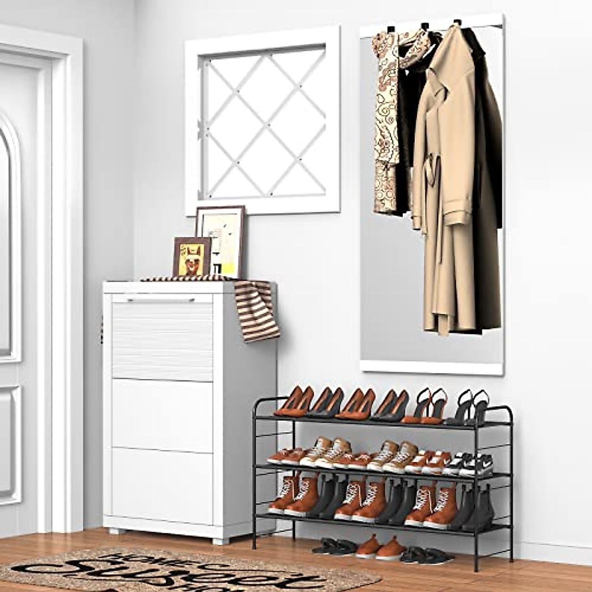 Coonoor 3-Tier Long Shoe Rack Storage for Wide Shoe Shelf Organizer,Black