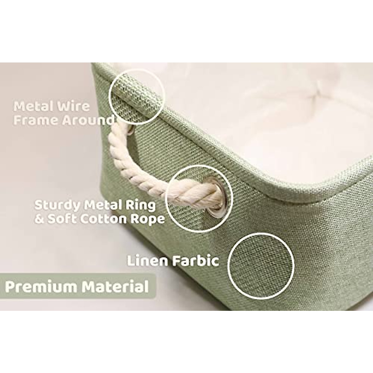 HARMOSO Collapsible Storage Basket (14Lx10.6Wx6.6H) Decorative Storage Bins with Handles Canvas Storage Baskets for Shelves Gift baskets organizing Toys Clothes Books baskets (Green,3Pack)