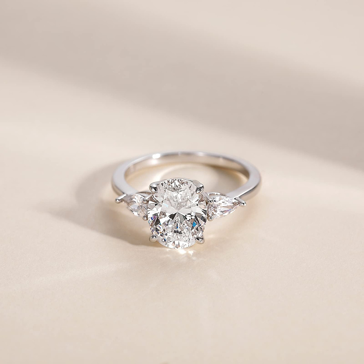 EAMTI 3CT 925 Sterling Silver Engagement Rings 3-Stone Oval Cut Cubic Zirconia CZ Wedding Promise Rings for Her Wedding Bands for Women Size 6