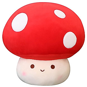 SNOWOLF Cute Mushroom Plush Toy 3D Soft Red Mushroom Plushie Pillow Kawaii Squishy Doll Stuffed Hugging Pillows Gift for Girls Kids Women Decor Christmas Valentines Party, 9.8inch