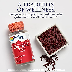 SOLARAY Red Yeast Rice, Healthy Heart & Cardiovascular Support, Non-Irradiated & Citrinin-Free, 60 Day Money-Back Guarantee, 90 Servings, 90 VegCaps