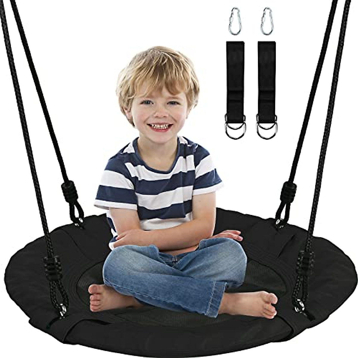 Display4top Spider Web Swing, 24" Kids Tree Swing Platform with 60" Detachable Nylon Ropes, Max 400 Lbs, Great for Park Backyard Playground Outdoor, Fun for Kids (Black)