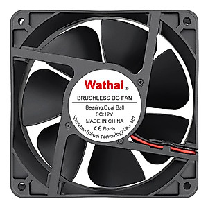 Wathai 120mm x120 x 38mm 12V 2Pin Dual Ball 12cm Industrial Cooling Fan High Airflow