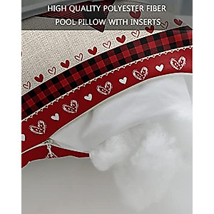 Recliner Head Pillow Ledge Loungers Chair Pillows with Insert Love Heart Black and Red Buffalo Plaid Lumbar Pillow with Adjustable Strap Outdoor Waterproof Patio Pillows for Beach Pool Chair, 2 PCS