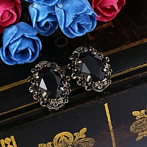 BriLove Victorian Style Clip On Earrings for Women Crystal Floral Cameo Inspired Oval Earrings Black Antique-Gold-Toned.