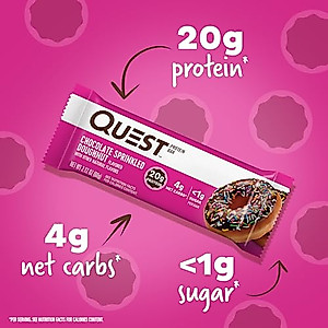 Quest Nutrition Chocolate Sprinkled Doughnut Protein Bars, High Protein, Low Carb, Gluten Free, Keto Friendly, 12 Count