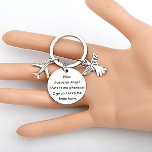 FUSTMW Pilot Gifts Keychain Guardian Angel Gifts Pilot Aviation Gifts Pilot Student Gifts Pilot to be Gifts Aviation Keychain (Silver)