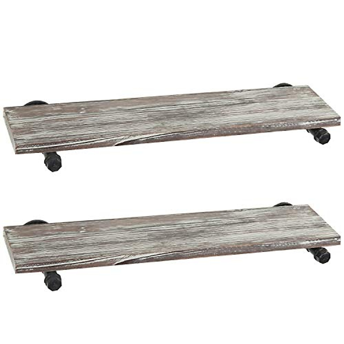 MyGift 24-Inch Wall Monunted Industrial Pipe & Rustic Torched Wood Floating Shelves, Set of 2