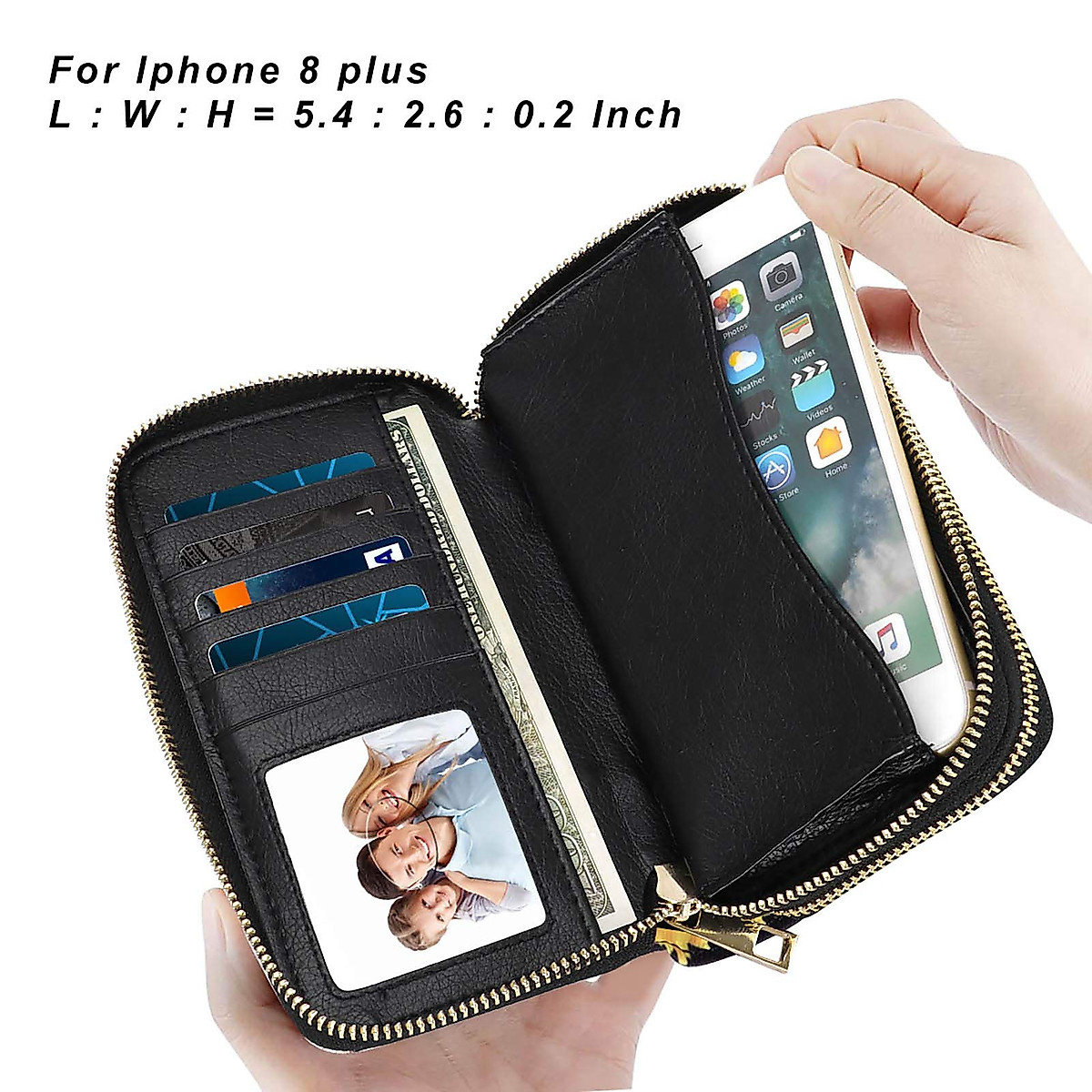 HAWEE Cellphone Wallet for Women Dual Zipper Long Purse with Removable Wristlet, Sunflower