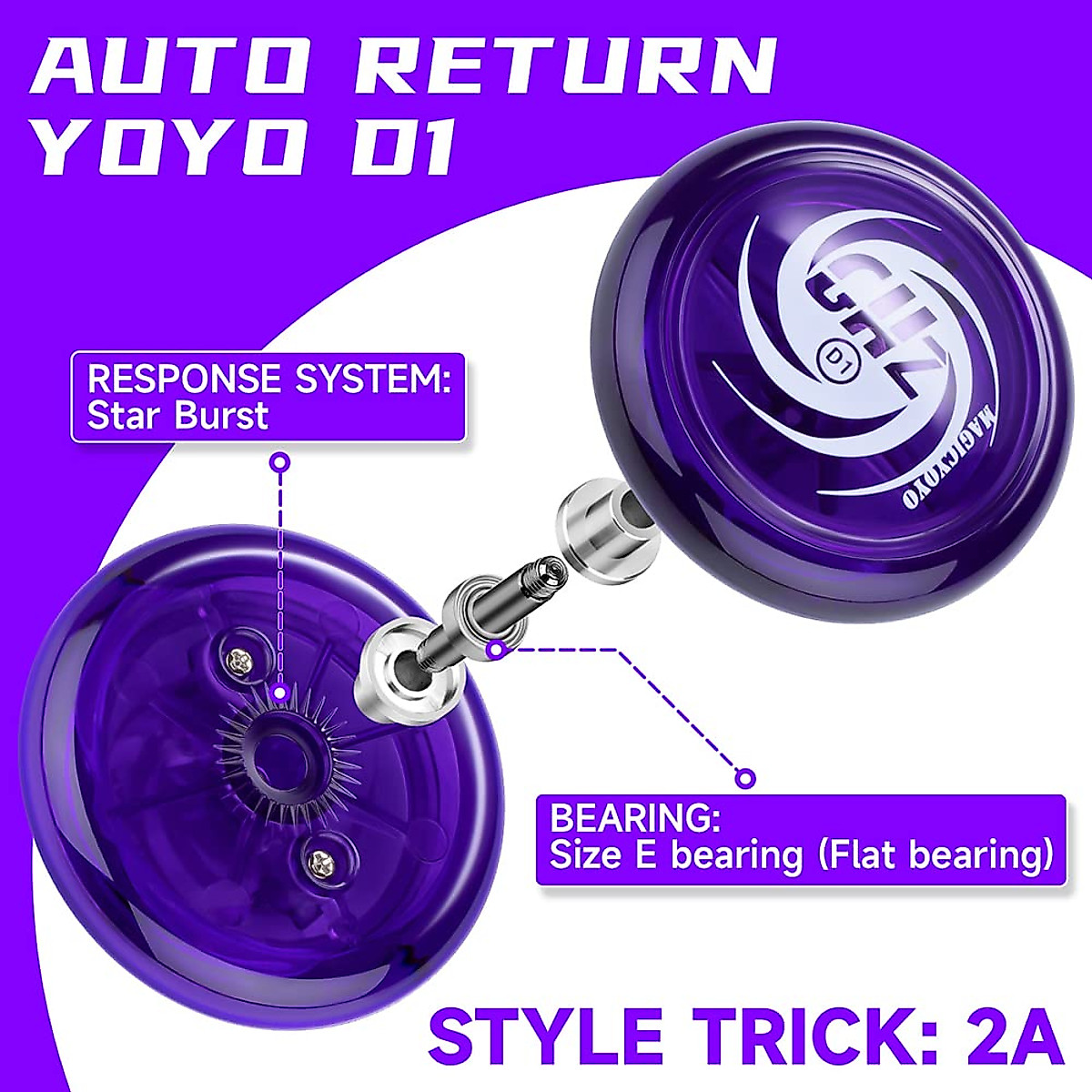 MAGICYOYO Looping GHZ Responsive Yoyo for Kids, 2A Starter Yoyo for Beginner, Easy to Play Basic String Tricks, with 6 Replacement Strings, Yo-Yo Glove, Bag (Purple)