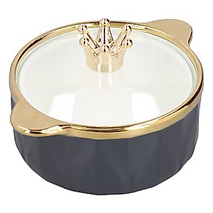 Milltrip Ceramic Bowl, Binaural Bowls Large Capacity Crown Ceramic Bowl with Lid and Phnom Penh Handle for Soup Rice Salad Instant Noodle(Dark Blue)
