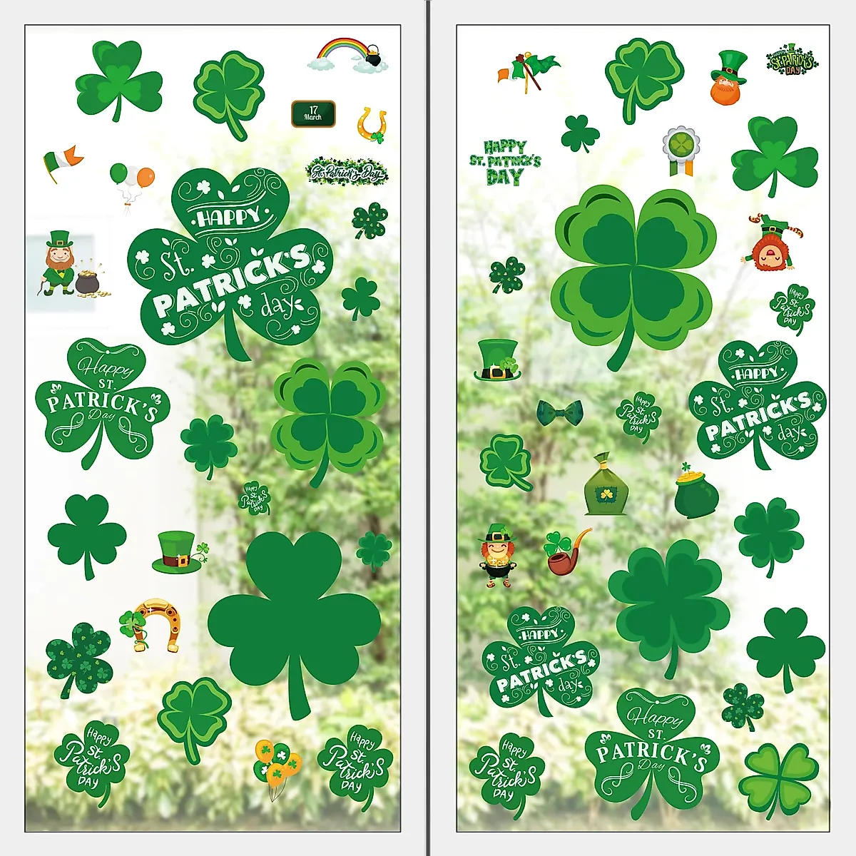 MDDRUIQI St Patricks Day Decorations - 105 PCS St Patricks Day Window Clings - Shamrock Stickers for Glass Reusable Static Spring Shamrock Decorations | St Patricks Day Decor