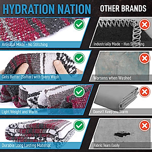 Authentic Large Handwoven Mexican Blanket - Soft Yoga Blanket - Durable Serape Blanket - Lightweight Falsa Blanket, Beach Blanket, Camping Blanket, Picnic Blanket, Outdoor Blanket 70"x50" - Cherry