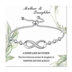 Sereney Mother Daughter Bracelets, Mother Daughter Matching Bracelets Silver Infinity Bracelets for Mom and Daughter, Daughter Gifts from Mom, Daughter Mom Christmas Gifts