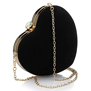 Womens Velour Heart Clutch Bag Vintage Shoulder Handbag Ladies Elegant Purse for Wedding Evening (Pink)