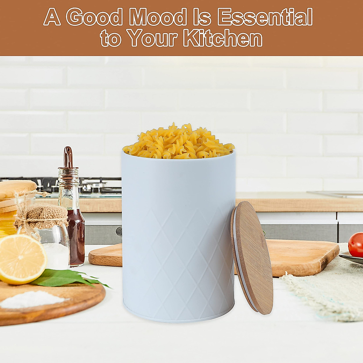 Bienvoun White Metal Canister Sets for Kitchen Counter - Set of 4 Kitchen Storage Containers with Lids, Flour and Sugar Containers, Coffee and Tea Canister, Farmhouse Kitchen Decor