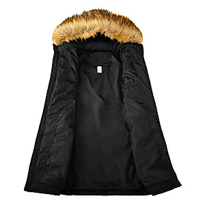 Szory Women's Down Jacket Winter Long Puffer Parka Coat with Removable Fur Hood (Black,Medium)