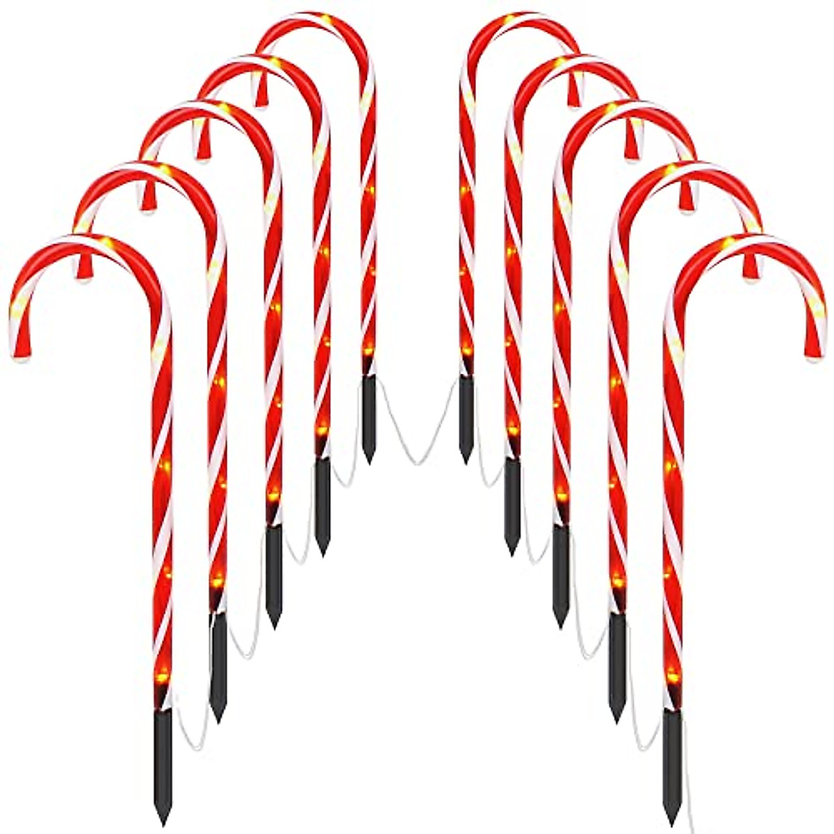 CREPRO Christmas Candy Cane Pathway Lights, 10 Pack Christmas Pathway Markers Decorations Lights for Holiday Yard Patio Garden Walkway Indoor Outdoor Lights Stakes