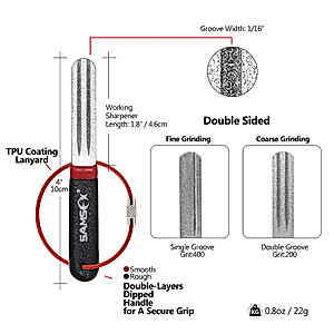SAMSFX Fishing Hook Sharpener Hook File Portable Grinding Tool with Double Sided Fine and Medium Grit Fly Fishing Tools, 4inch (Black & Red Handle)