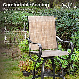 PHI VILLA Outdoor Swivel Bar Stools Set of 4,Patio Bar Chairs with Quick-Drying Fabric,Outdoor Stools with Metal Frame Durable and Sturdy, Waterproof, Rustproof,High Patio Chairs for Garden, Yard