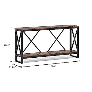 LITTLE TREE 70.9 Inch Extra Long Console Table, Industrial Sofa Table for Living Room, Rustic Brown