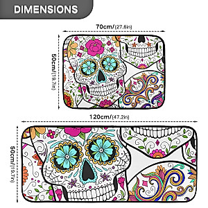 Emelivor Day Dead Sugar Skulls Kitchen Rugs and Mats Set 2 Piece Non Slip Washable Runner Rug Set of 2 for Kitchen Floor Home Decorative Laundry