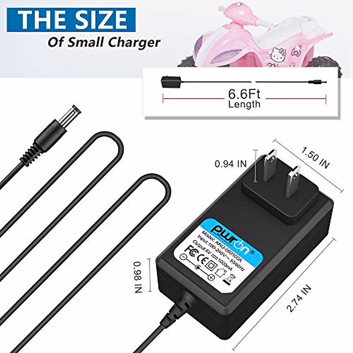 PwrON 6 Volt Battery Charger for Kids Powered Ride On Car, 6V Charger for Best Choice Product Kid Trax Toddler Quad ATV Hello Kitty SUV Electric Ride-On Battery Power