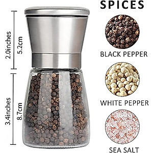Pepper Grinder Pepper Mill, Salt Grinder Refillable,(Single Package) Adjustable Coarseness Black Pepper Grinder, Stainless Steel Sea Salt Shaker with Ceramic Rotor (1 pack)