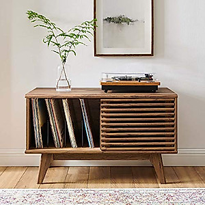 Modway Render Mid-Century Modern 37" Vinyl Record Display Stand in Walnut, 37 Inch