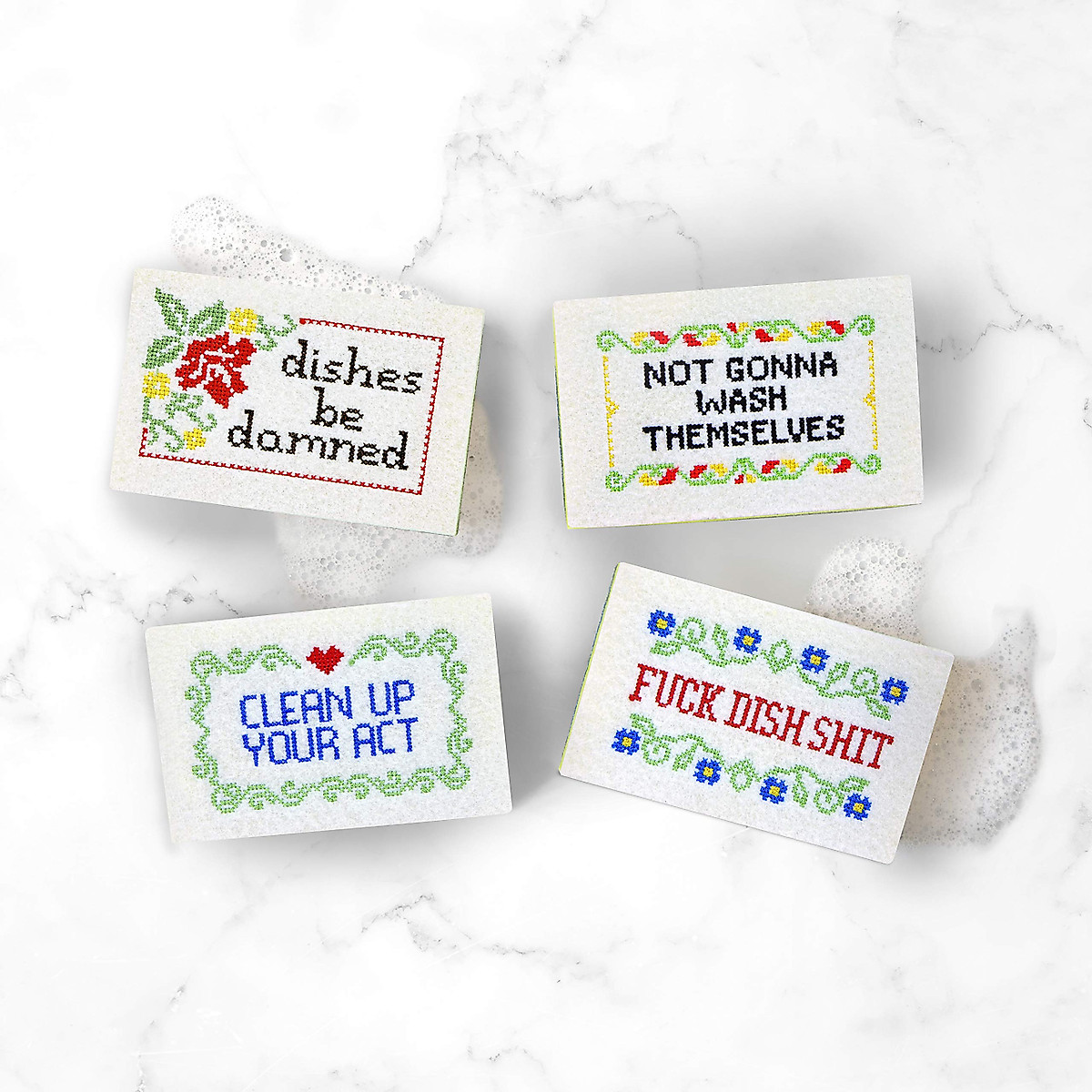 Genuine Fred Subversive Sponges, R Version, Embroidered Kitchen Sponges with Frame