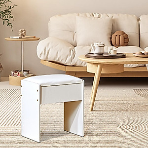 Dradaomull White Cushion Vanity Stool, Modern Foot Stool Vanity Benches with Upholstered Seat MDF Wood for Entryway, Bedroom, Patio