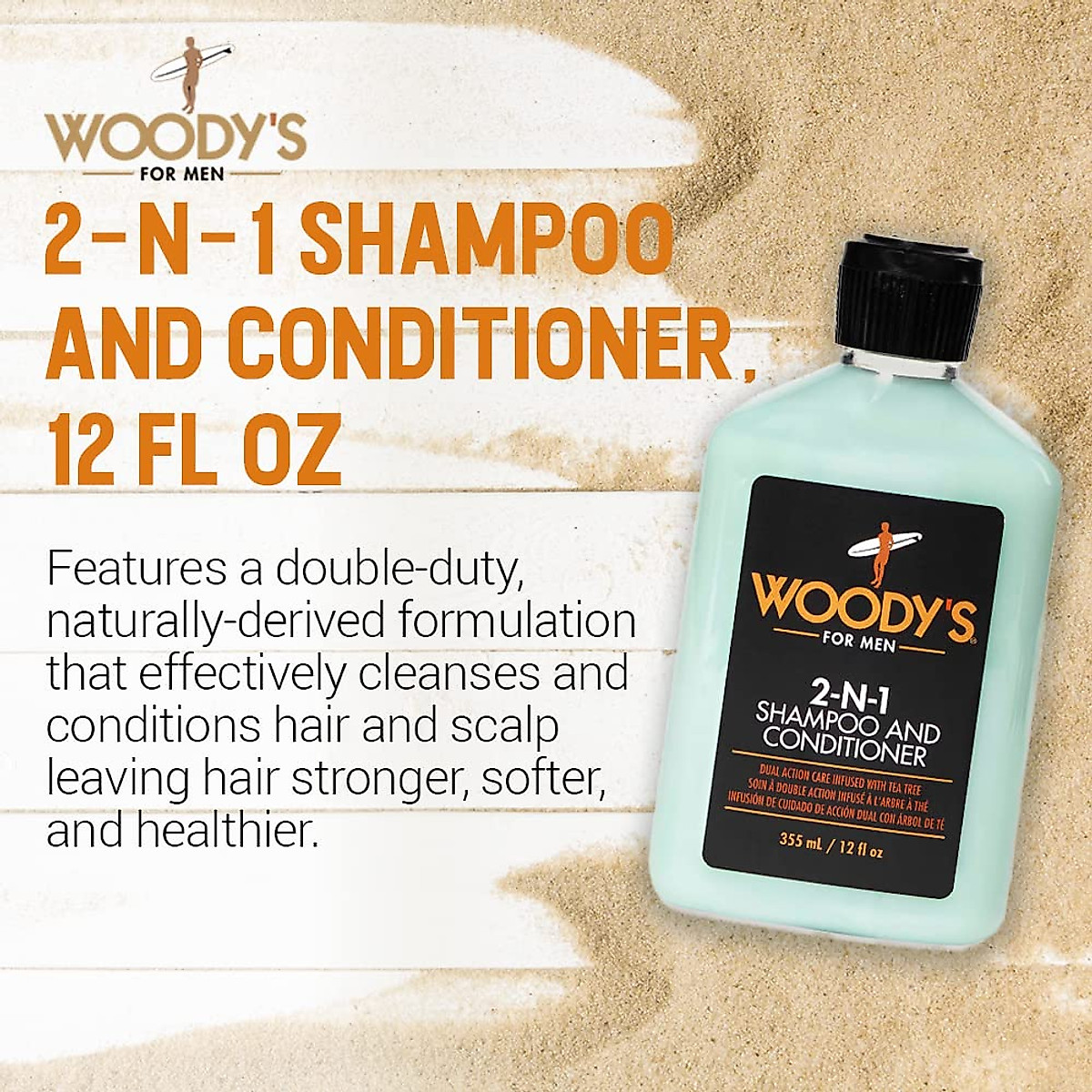 Woody's 2-in-1 Thickening Shampoo and Conditioner for Men, Fuller, Thicker Hair and Healthier Scalp, Cleanse and Condition, 12 oz.