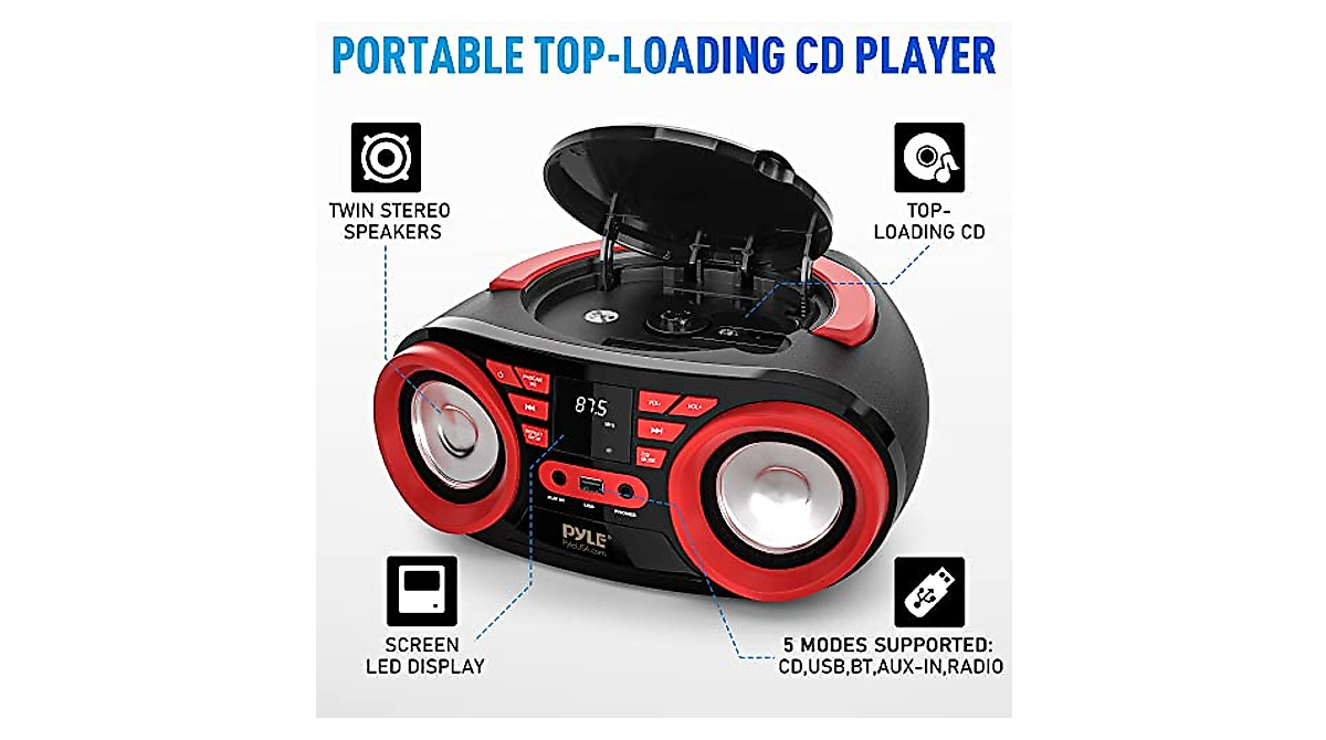 Pyle Portable CD Player Bluetooth Boombox - 50W Wireless Music System